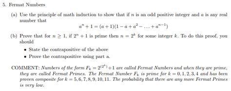 solved 5 fermat numbers a use the principle of math
