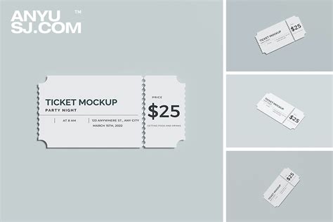 4款极简纸张门票票据设计展示PSD样机Ticket Mockup 安鱼设计资源丨优质平面设计资源共享站