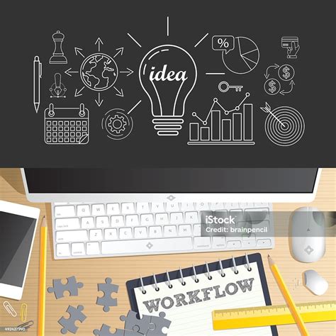 Workflow Top View Office Desk Table Stock Illustration Download Image Now Business Process