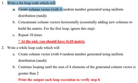 Solved 1 Write A For Loop Code Which Will Create Column Chegg Com