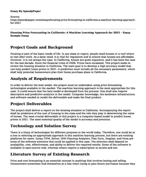 📌 Housing Price Forecasting In California A Machine Learning Approach For 2021 Essay Sample