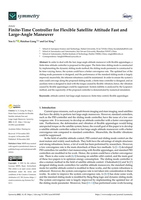 Pdf Finite Time Controller For Flexible Satellite Attitude Fast And