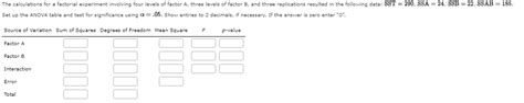 Solved The Calculations For A Factorial Experiment Involving Chegg Com