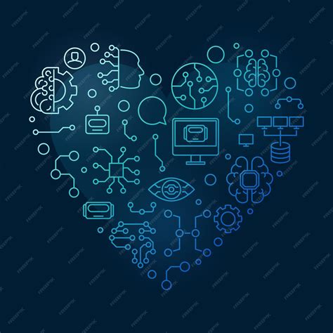 Premium Vector Machine Learning Concept Vector Outline Blue Heart Shaped Banner Ml Technology