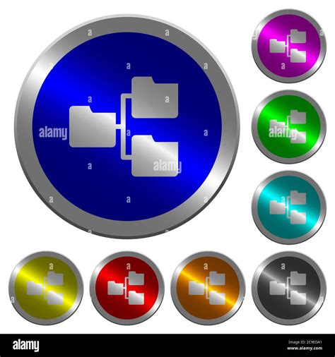 Shared Folders Icons On Round Luminous Coin Like Color Steel Buttons Stock Vector Image And Art
