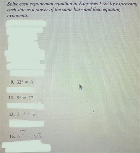 Solved Solve Each Exponential Equation In Exercises 122 By Chegg Com
