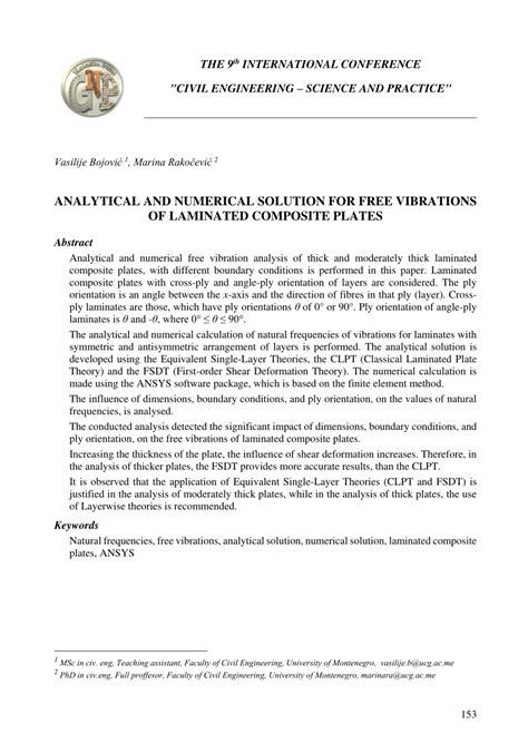 Pdf Analytical And Numerical Solution For Free Vibrations Of Laminated Composite Plates