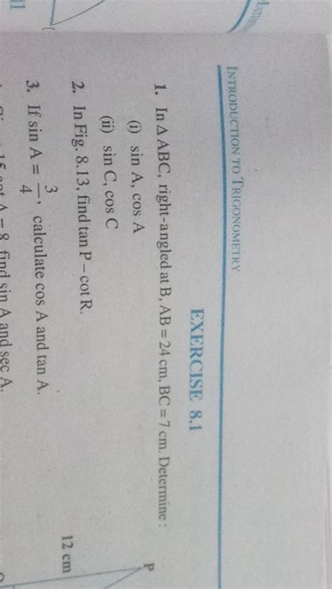 Introduction To Trigonometryexercise 811 In Abc Right Angled At Ba