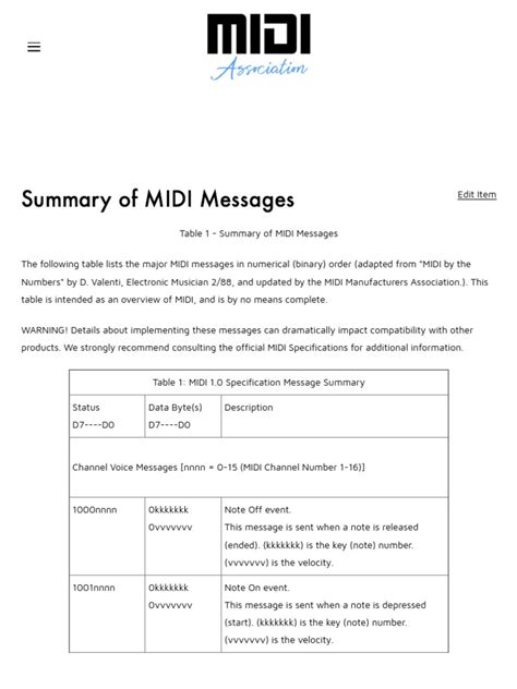 Summary Of Midi Messages Pdf Computing Computer Engineering
