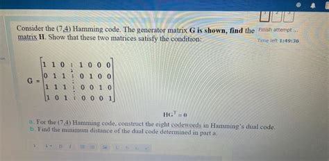 Solved Consider The 7 4 Hamming Code The Generator Matrix