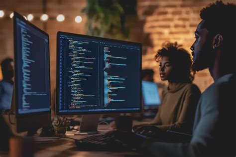 Brainstorming It Programmers Use Computer Together Software Engineers Develop App Programx9