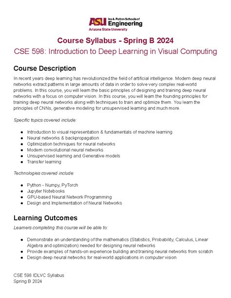 CSE 598 Idlvc Spring B 2024 Syllabus 2 Course Syllabus Spring B