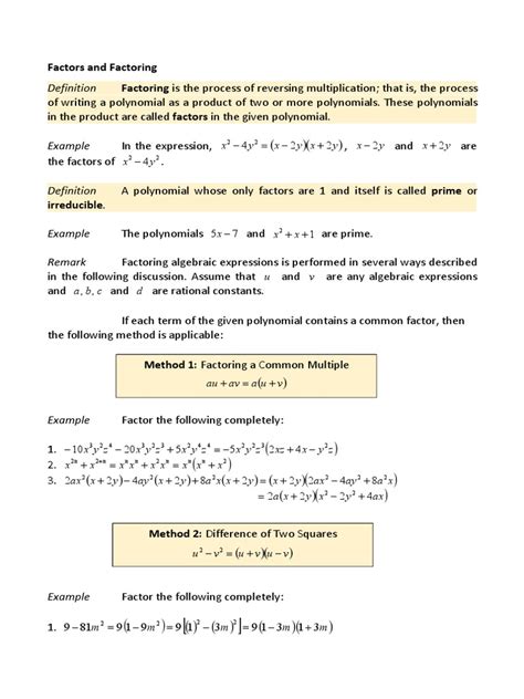 5 Factors And Factoring Download Free Pdf Factorization