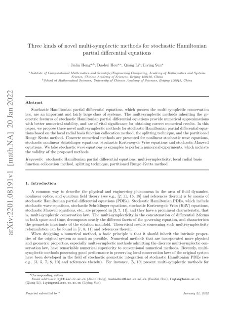 Pdf Three Kinds Of Novel Multi Symplectic Methods For Stochastic Hamiltonian Partial