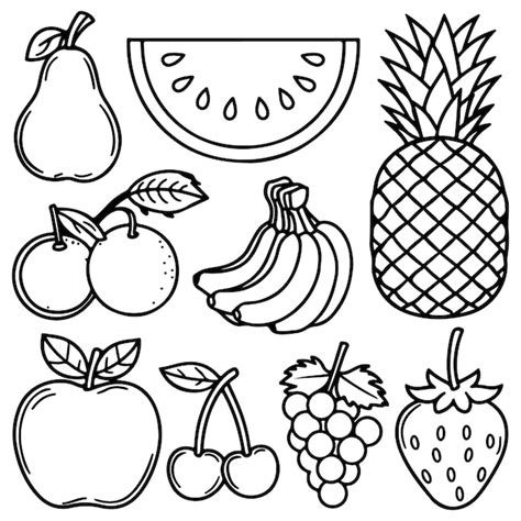 어린이 를 위한 과일 색채 페이지 색채 책 페이지 일러스트레이션 프리미엄 벡터