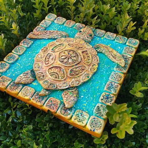 Ethnic Sea Turtle Wall Sculpture 3d Art For Beach House Divers Etsy