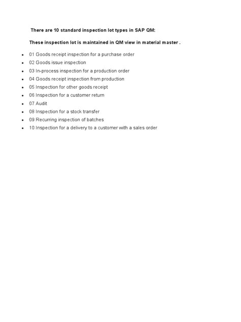 There Are 10 Standard Inspection Lot Types In Sap Qm Pdf