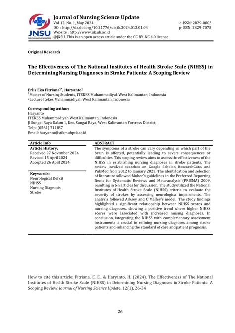 Pdf The Effectiveness Of The National Institutes Of Health Stroke