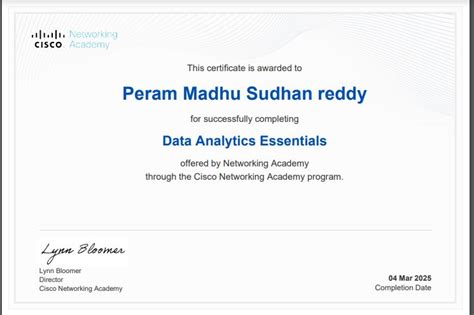 🎉 Proud To Complete The Data Analytics Essentials Course From Cisco Networking Academy Peram