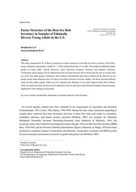 Pdf Factor Structure Of The Bem Sex Role Inventory In Samples Of Ethnically Diverse Young