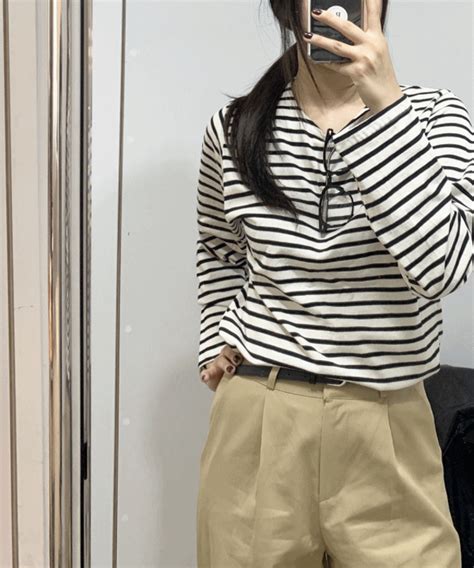 로이아 [당일출고] 이자벨 여성 단가라 스트라이프 줄무늬 긴팔 티셔츠