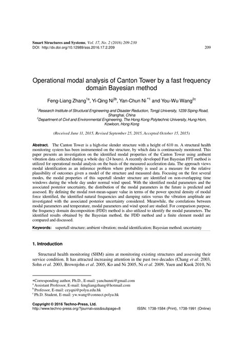 Pdf Operational Modal Analysis Of Canton Tower By A Fast Frequency Domain Bayesian Method