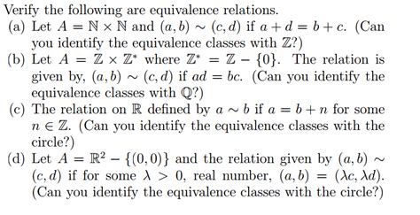 solved verify the following are equivalence relations let