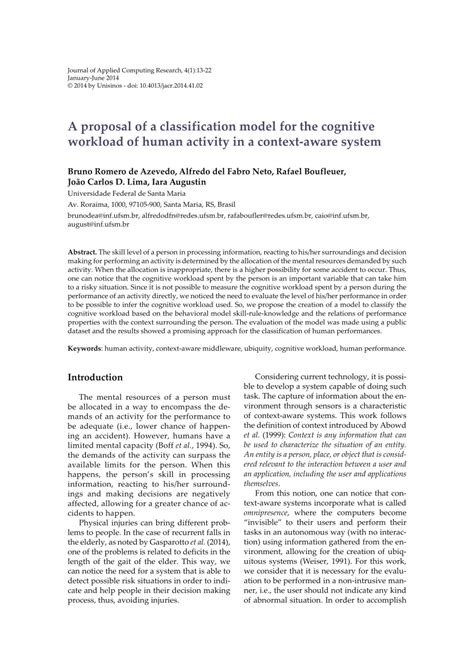 Pdf A Proposal Of A Classification Model For The Cognitive Workload
