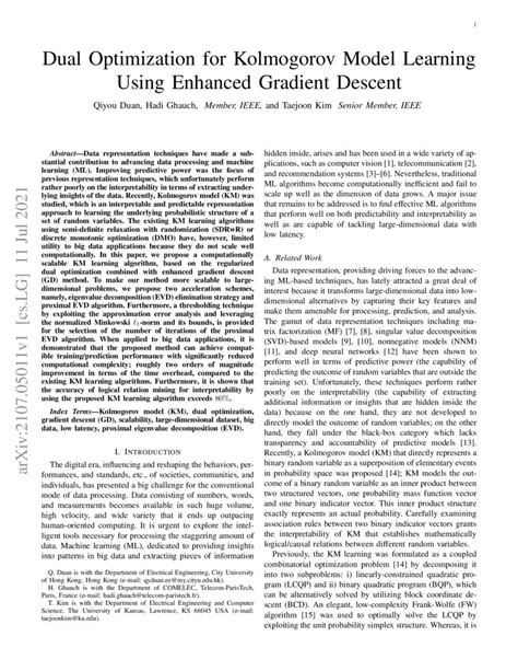 Dual Optimization For Kolmogorov Model Learning Using Enhanced Gradient