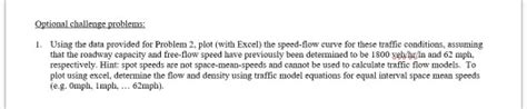 Solved Using Provided Data Plotwith Excel Speed Flow Curve