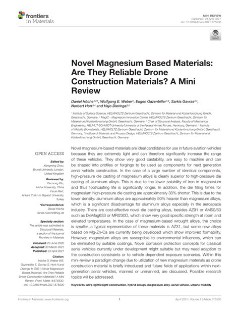 Pdf Novel Magnesium Based Materials Are They Reliable Drone Construction Materials A Mini Review