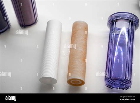 Two Used And New Water Filters For Water Filtration System By Reverse Osmosis Stock Photo Alamy