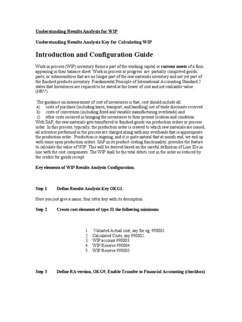 Understanding Results Analysis For Wip Pdf Inventory Debits And