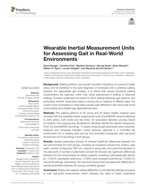Pdf Wearable Inertial Measurement Units For Assessing Gait In Real