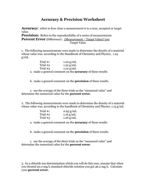 Accuracy And Precision Worksheet Chemistry Practice