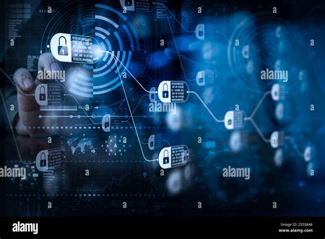 blockchain technology concept with diagram of chain and encrypted