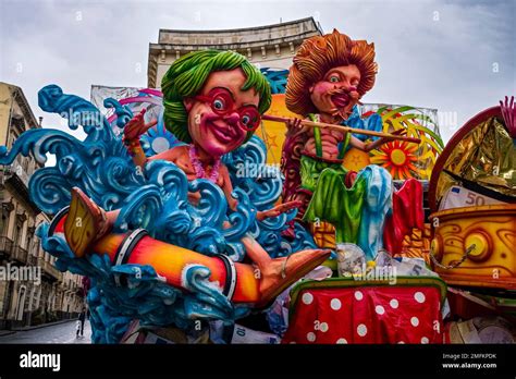 Huge Floats With Colourful Moving Figures Are Pulled Through The Streets Of The Town During The