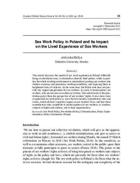 Pdf Sex Work Policy In Poland And Its Impact On The Lived Experience