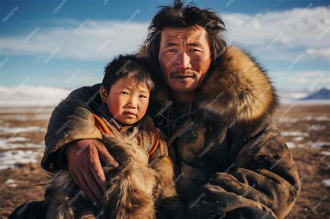 Premium Photo Resilient Mongolian Son Father Generate Ai