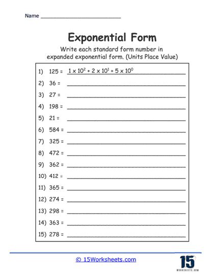 Exponential Form Worksheets 15