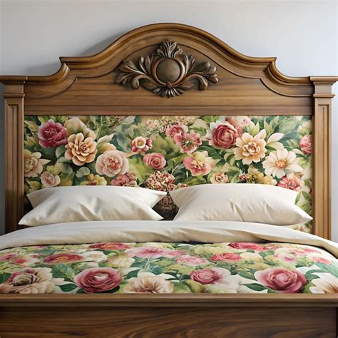 Wooden Headboard For A Bed Featuring Floral Patterns Premium Ai Generated Image