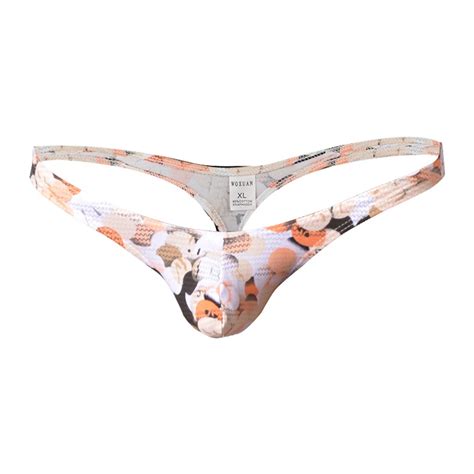 프린트 T 백 끈 팬티 섹시한 에로틱 마이크로 비키니 페니스 파우치 속옷 비키니 스트링 남성 G 스트링 팬츠 Tanga