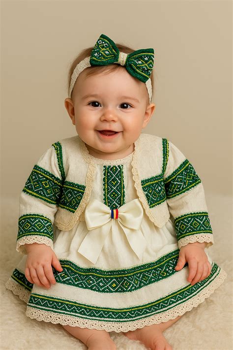 Rochita Fetite Bumbac Motive Traditionale Verde Ihaoo Shop