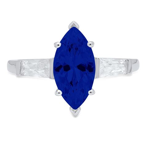 2 Ct Marquise Cut Simulated Blue Sapphire 3 Stone 18k White Gold Womens