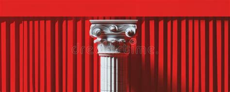 Classical Ionic Column Against Bold Red Background With Striking Shadows Stock Illustration