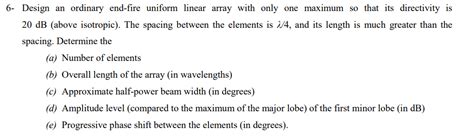 Solved Design An Ordinary End Fire Uniform Linear Array With