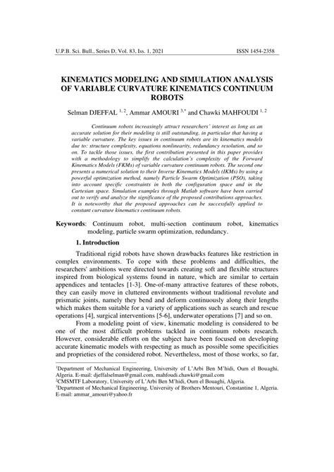 Pdf Kinematics Modeling And Simulation Analysis Of Variable Curvature