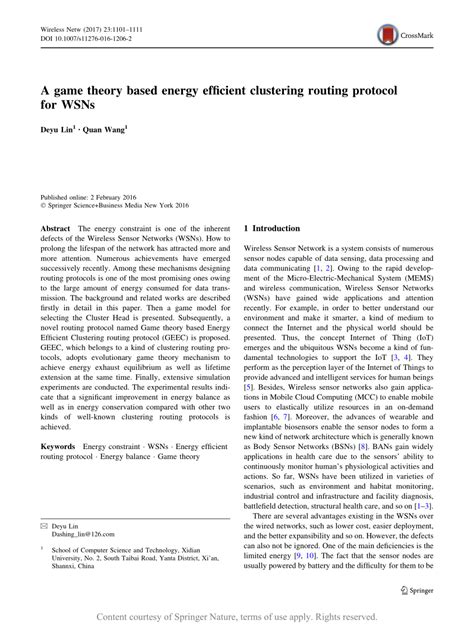 A Game Theory Based Energy Efficient Clustering Routing Protocol For