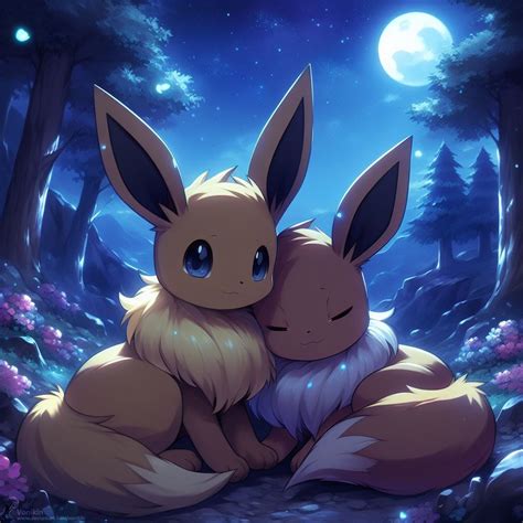 Eevees Cuddling In The Moonlight By Vonikin On Deviantart