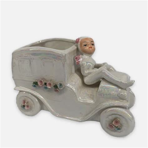 Lefton 2362 Pixie Planter Iridescent W Flowers Car Vehicle Vintage Ceramic £144 11 Picclick Uk
